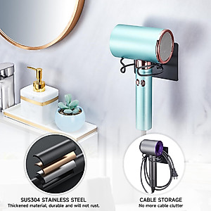 Hair Dryer Holder Wall Mounted, Hairdryer Holder for Bathroom, Blow Dryer Holder Black, Stainless Steel Hair Tool Organizer for Hair Dryer Hanger, Adhesive Hair Dryer Storage, Blow Dryer Organizer