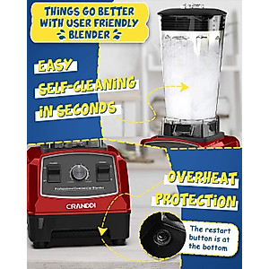 CRANDDI Professional Blender,1500 Watt Commercial Blenders for Kitchen with 70oz BPA-Free Pitcher and Self-Cleaning, Countertop Blenders for Shakes and Smoothies, Build-in Pulse, YL-010-R