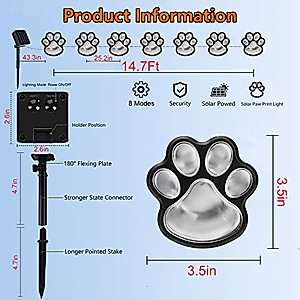 Paw Print Solar Lights – Solar String Lights Outdoor Waterproof LED (Set of 8), Dog Cat Decorative Lamp, Pet Print Path Lights, Vibrant Garden Solar Lights, Gifts for Pet Lovers(Warm White Paw Print)