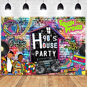 Aumeko 90's House Party Backdrop Hip Pop 90's Birthday Graffiti Wall Retro Radio Roller Skates Background Fresh Prince 90s Theme Backdrop 90s Party Decorations