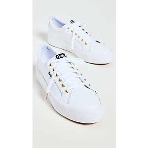 Keds Women's Jump Kick Duo Lace Up Sneaker, White/Gold, 10
