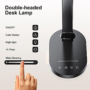 EMOBACO Desk Lamps for Home Office, Eye-Care LED Desk Lamp with USB Charging Port, Touch Control Table Lamp with Night Light Mode, 60 min Timer Desktop Lamp for College Dorm Room Bedroom