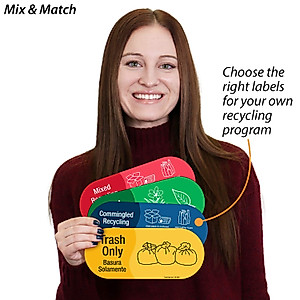 SmartSign (Pack of 4) 3.75 x 9 inch “Trash Only - Basura Solamente” Bilingual Sticker Labels with Symbol, 5 mil Laminated Polyester with SuperStick Adhesive, Yellow and Black