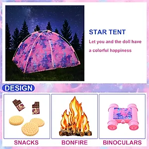 ZITA ELEMENT 11 Items 18 Inch Doll Accessories Camping Tent Set - Including Doll Camping Tent Clothes Set Binoculars Campfire Chocolate Compressed Biscuit