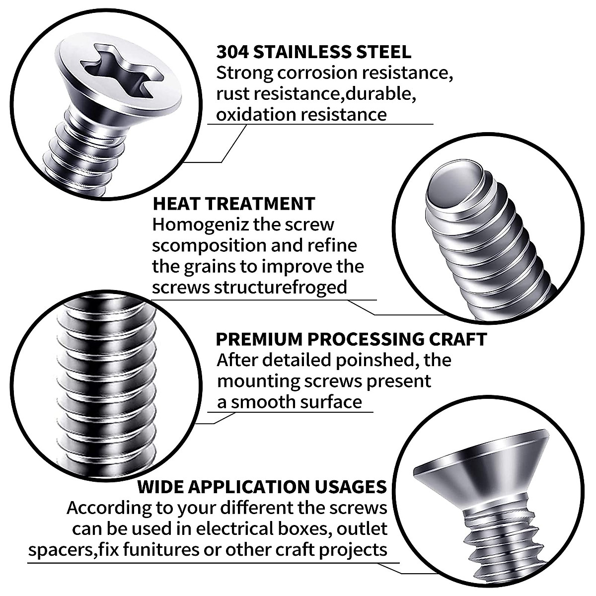 Morbeste 50 Pieces Extra Long Outlet and Device Mounting Screws, 6-32 x 1-12 Inches Pan Head Machine Screws, Full Thread Truss Head Stainless Steel Screws Bolts Funiture Drive Tool Accessories