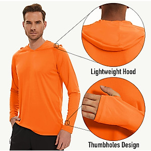 Men's UPF 50+ Hooded Long Sleeve Shirt for Fishing, Hiking & Workout - Orange