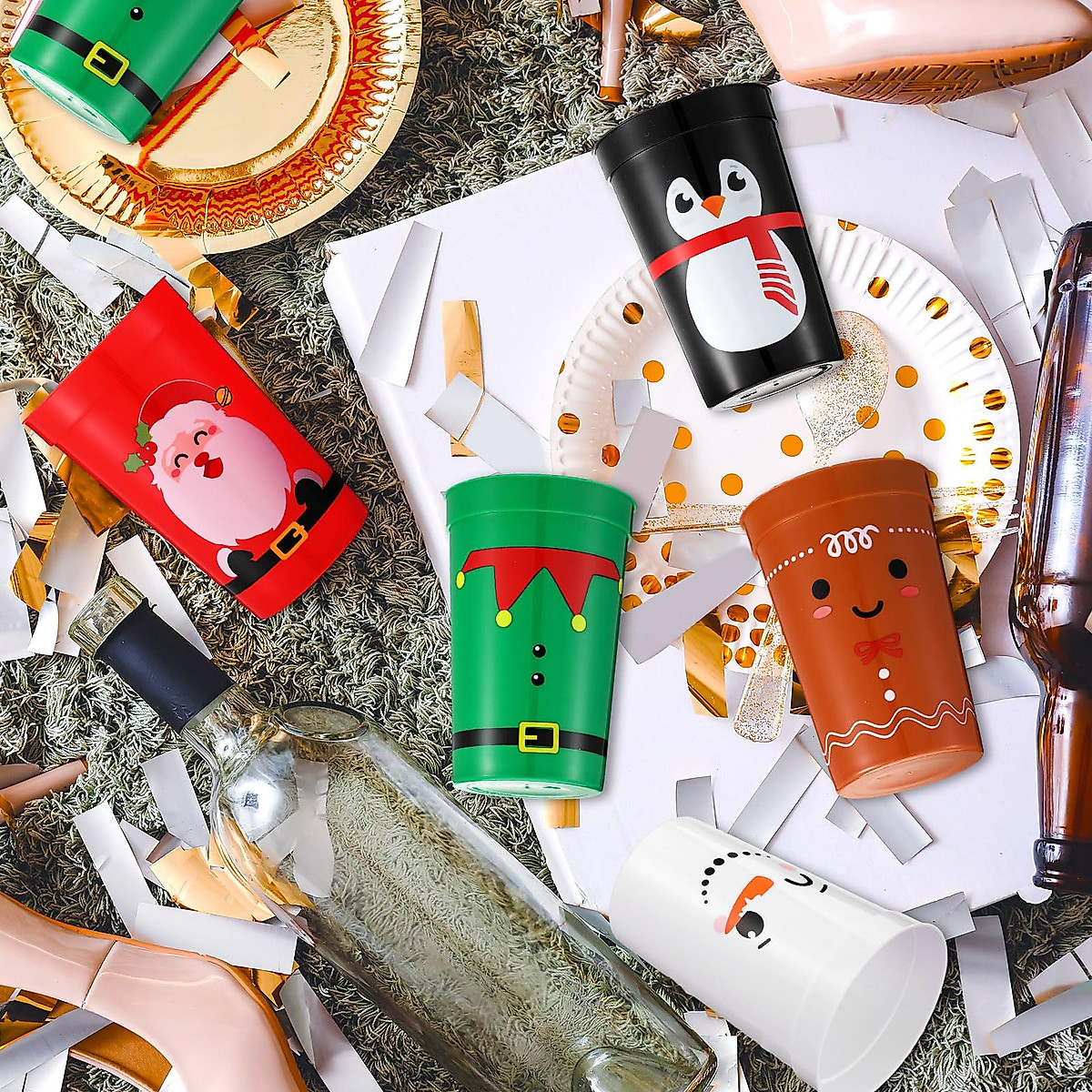 Umigy 100 Pcs Plastic Christmas Party Cups 12 oz Reusable Xmas Santa Elf Drinking Cups Disposables Merry Christmas Coffee Cups for Coffee Hot Chocolate Beer Ice Cream Christmas Party Supplies