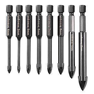 uoboeuq 8PC Concrete Drill Bit Set, Masonry Drill Bits for Tile,Brick, Plastic and Wood,Tungsten Carbide Tip Best for Wall Mirror and Ceramic Tile on Concrete and Brick Wall (3-12mm)