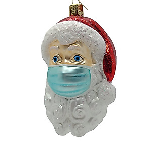 Old World Christmas Santa with Face Mask Blown Glass 2020 Unique Christmas Ornaments for Christmas Tree Decorations