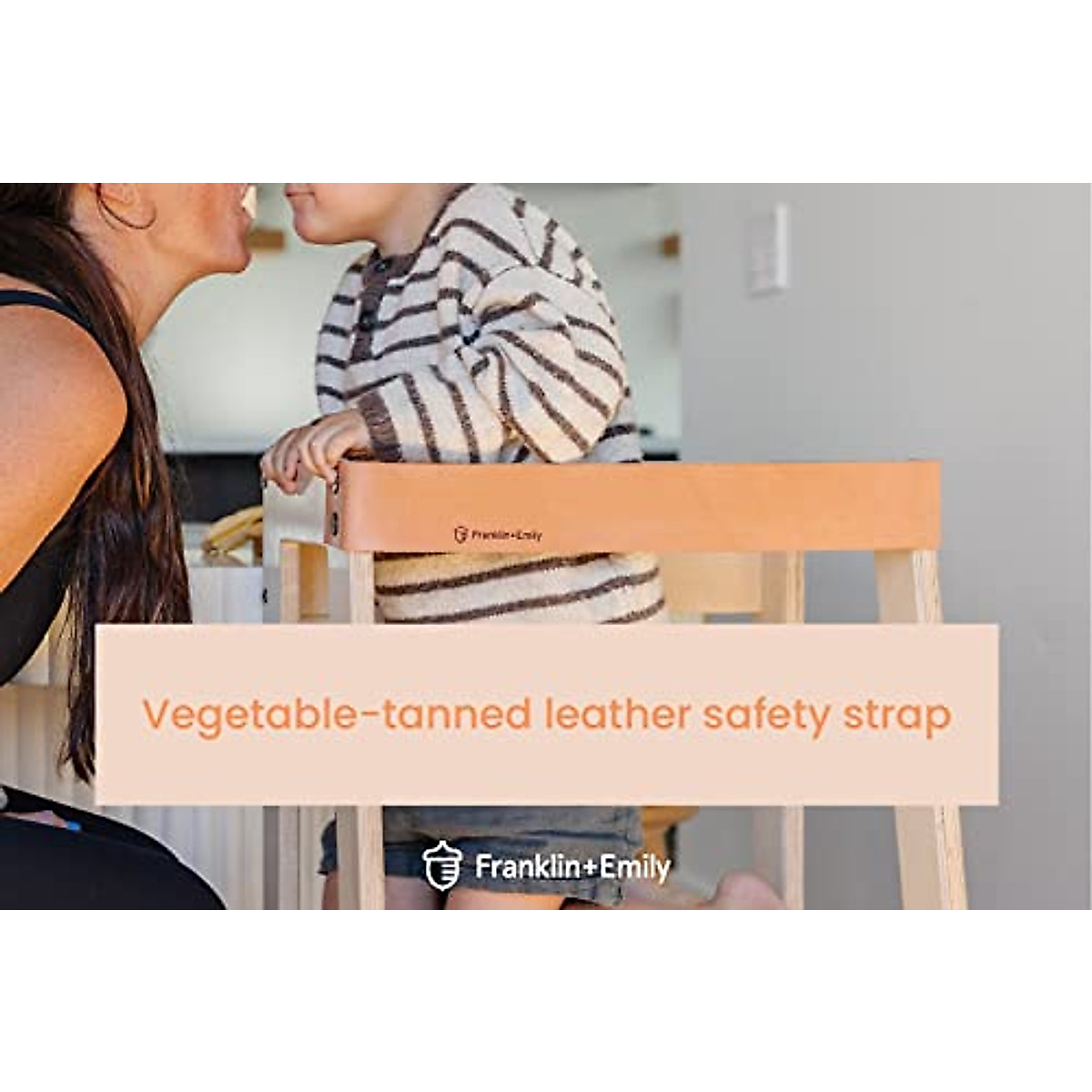Franklin + Emily Wooden Toddler Tower and Step Stool (Toddler Step Stool with Leather Strap, Kitchen Helper Tower, Kitchen Tower, Safety Stool, Kid Step Stool, Activity Tower, Montessori Tower)