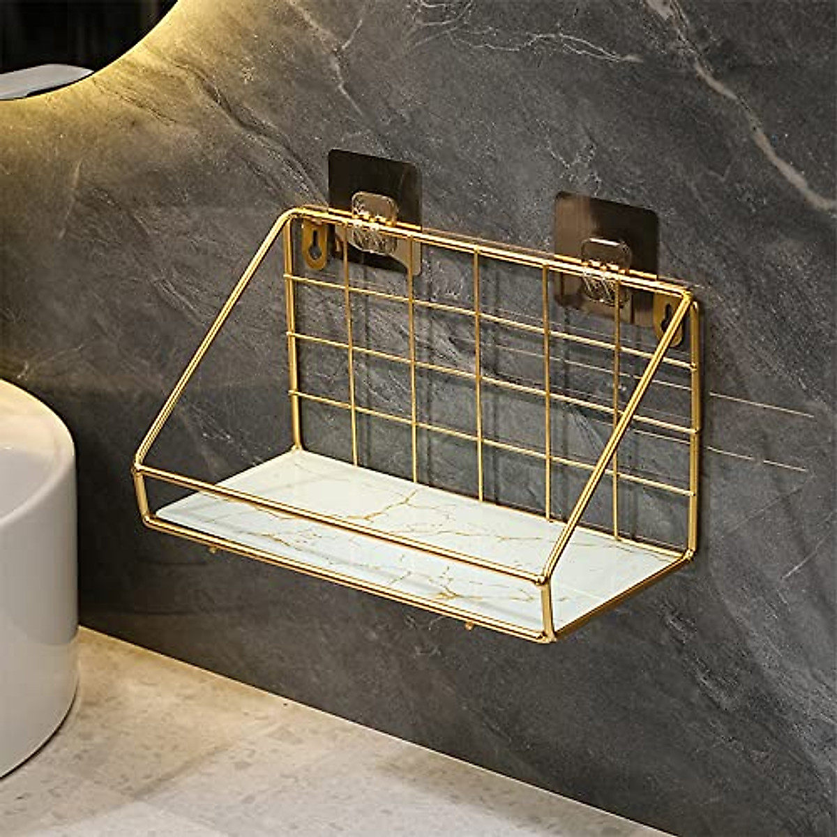 Shower Caddy Bathroom Wall Mount Rust Proof No Drill College for Women Girls Bottle Holder Adhesive Basket Organizer Gold, Gold+white, S size