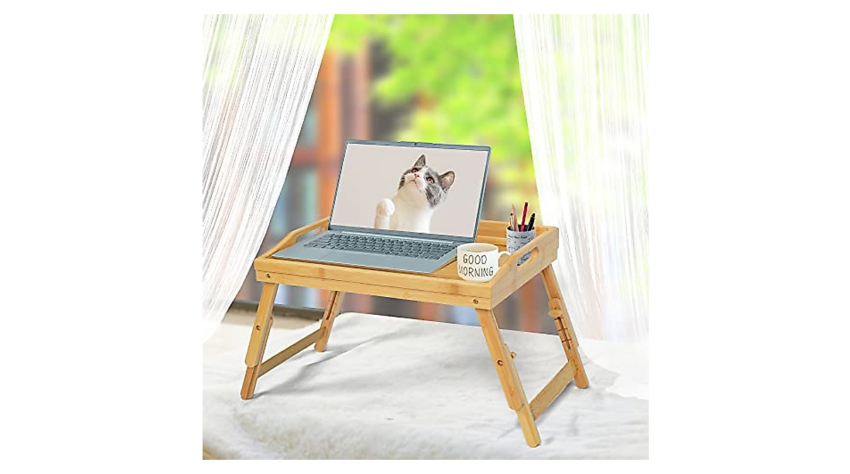 Bamboo Bed Tray Table - Adjustable & Portable Serving Tray