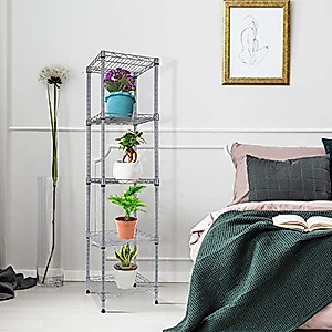 GIOTORENT 5 Tier Standing Shelving Metal Units, Adjustable Height Wire Shelf Display Rack for Laundry Bathroom Kitchen 11.8 W x 11.8 D x 50 H (5-Tier, Silver)