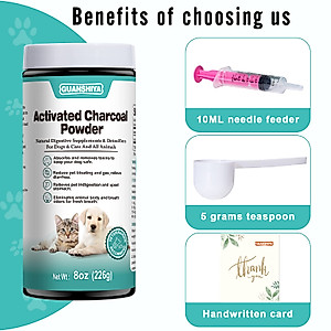 Guanshiya Activated Charcoal for Dogs, Cats, and All Pets, 8oz(Powder), Activated Charcoal Powder for Poisonings, Digestive Upset, and Diarrhea, Eliminates Odors, Non-GMO, Gluten Free
