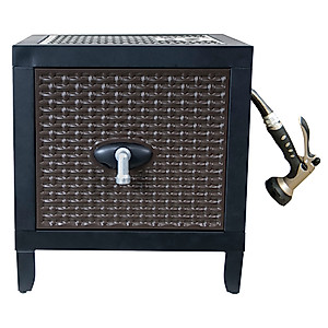 AMES NeverLeak Hose Reel Cabinet Box, 100 Ft. Capacity, Decorative with Wicker Look, Auto Track Rewinding, Black Metal
