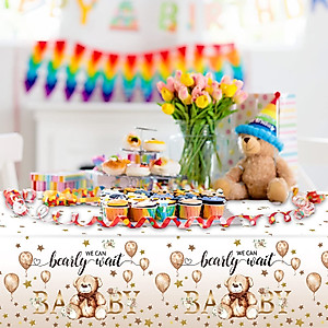 Capoda 3 Pcs Bear Baby Shower Tablecloths Bear Gender Reveal Table Covers Rectangle Plastic Bear Table Cloths for Bear Baby Shower Gender Reveal Party Decorations, 54 x 108 Inch, Brown