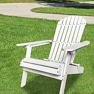 Adirondack Chair Lawn Chair Folding Adirondack Chair Patio Chairs Outdoor Chairs Patio Seating Fire Pit Chairs Wood Chairs for Adults Yard Garden w/Natural Finish (White)