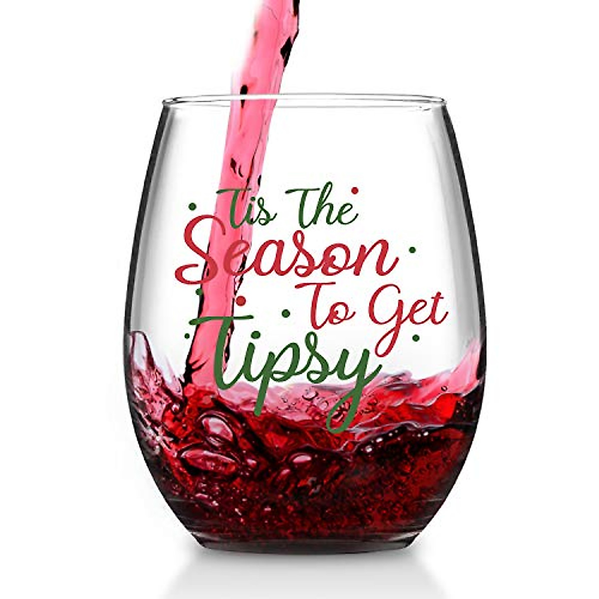 Tis the Season to Get Tipsy Christmas Stemless Wine Glass, Set of 2 Christmas Wine Glasses Funny Christmas Holiday Wedding Gifts for Women Friends Men family Wino, 15 Oz