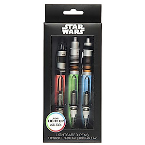 Bioworld Star Wars Light-Up Lightsaber Refillable Ink Pens 3 PC Set - Darth Vader, Skywalker, and Obi-Wan