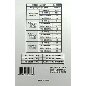 Philmore 2GHZ High "Q" 8-Way Low Loss Coaxial Satellite TV Signal Splitter With Weather Caps, Commercial Grade; CS208