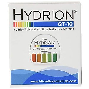 Micro Essential Laboratory QT-10 Plastic Hydrion Low Range Quat Check Test Paper Dispenser, Single Roll, Food Service Test Strips, 0 - 400ppm