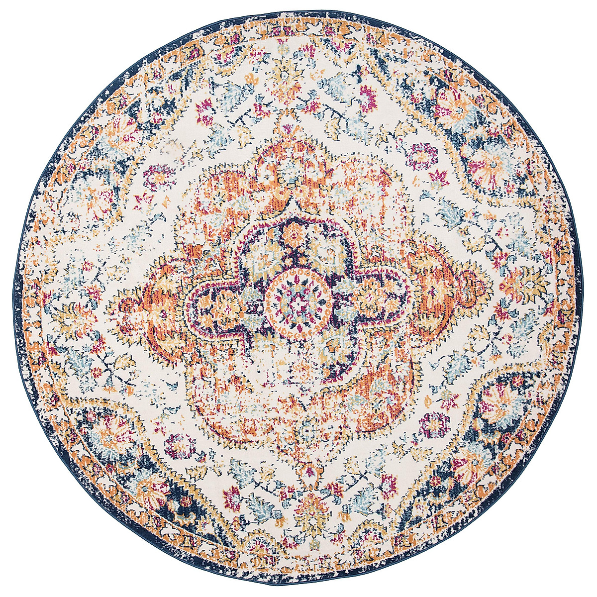 Rugshop Vintage Distressed Bohemian Round Rug 6' 6" (6' 6" Diameter) Multi