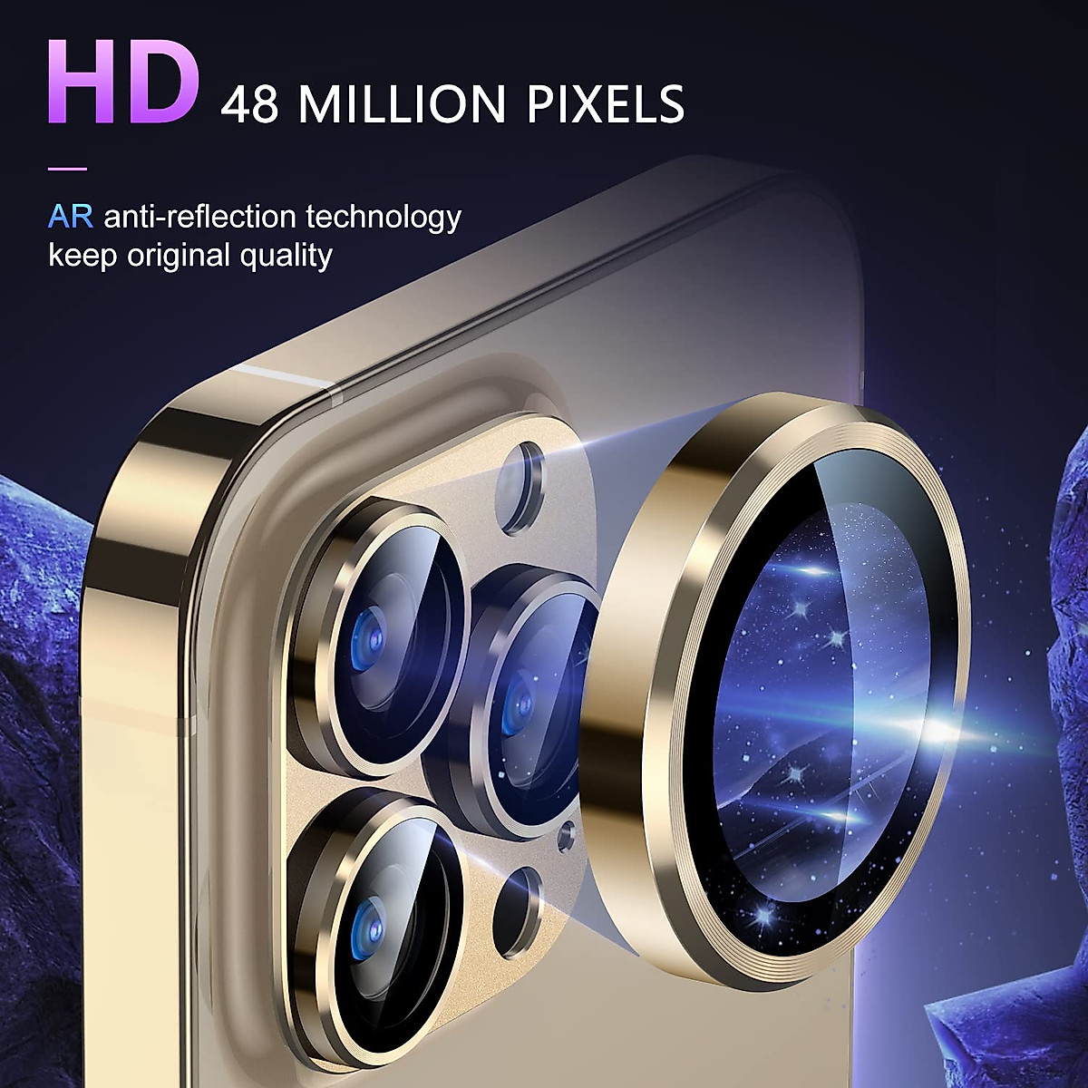 Uyiton for iPhone 14 Pro/iPhone 14 Pro Max Camera Lens Protector, [Drop Protection] 9H Tempered Glass Camera Cover screen Metal Ring Case Friendly Scratch Resistant Easy to Install Gold