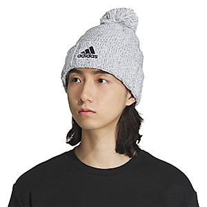 adidas Men's Recon Ballie Pom Tall Fit Fold Beanie Discontinued, White-Light Grey Heather Twist/Black/White F23, One Size