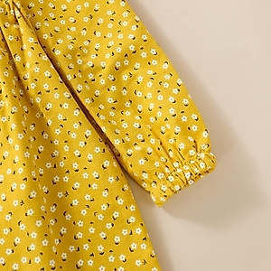 VINUOKER Toddler Baby Girls Floral Dress Long Sleeve Cotton Dress Fall Winter Midi Dress Little Girl Dress 2-7 Years Yellow