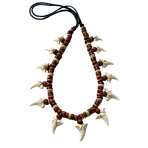Swimmi 13! Genuine Shark Teeth Necklace for Men, Mako Shark Tooth Necklace, Handmade Wooden Beads Cords Shark Tooth Necklace for Women Jewelry AA086