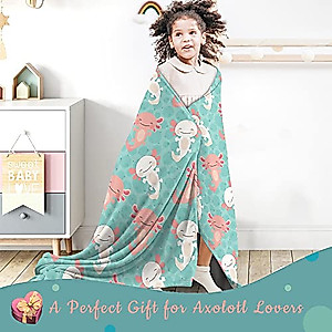 Axolotl Blanket Axolotl Gifts for Girls Boys Soft Fleece Cozy Warm Flannel Lap Throw Blanket for Toddler Kids Adults Couch Bed Cute Quilt, Green 40"X50"