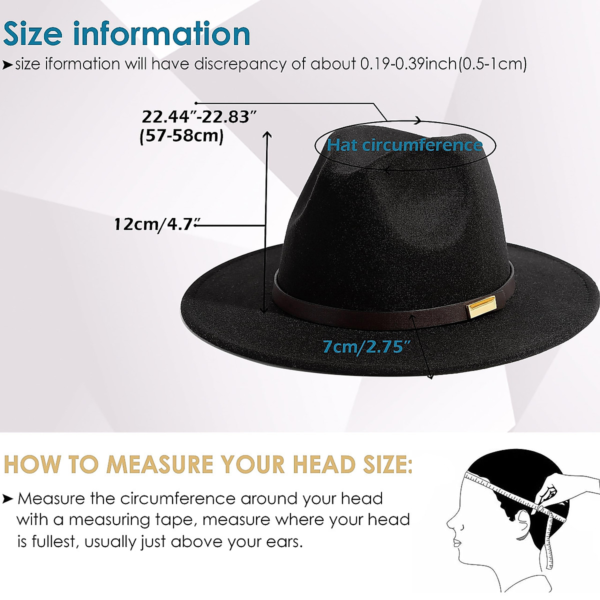 Gossifan Fedora Hats for Men Wide Brim Panama Hat with Classic Belt-B Belt Black