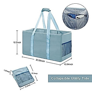 Litvyak Reusable Grocery Bags,Large Tote Bag Foldable, Extra Large Utility Tote Bag Beach Bag Tote Pool Bag Shopping Bags for Groceries, Storage, Picnic Light Blue