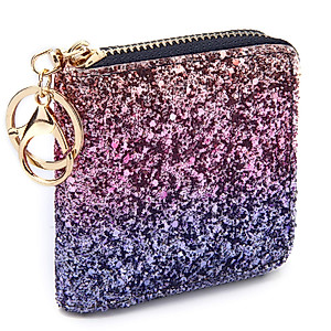 GEEAD Small Glitter Wallet for Women Girls Mini Coin Purse Pouches with Key Ring