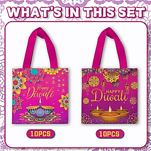 20 Pcs Happy Diwali Favor Bags,Treat Candy Goodie Gift Non-woven Bags Reusable for Happy Diwali Party Supplies Festival of Lights Day Gift Packs Snacks Candy Bags Happy Diwali Party Decorations