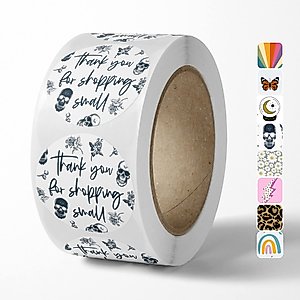 Cute Thank You Stickers (500 Count) Thank You for Supporting My Small Business Stickers 1.5” Round Waterproof Stickers Small Business Supplies Thank You Sticker Rolls - Skull Rose