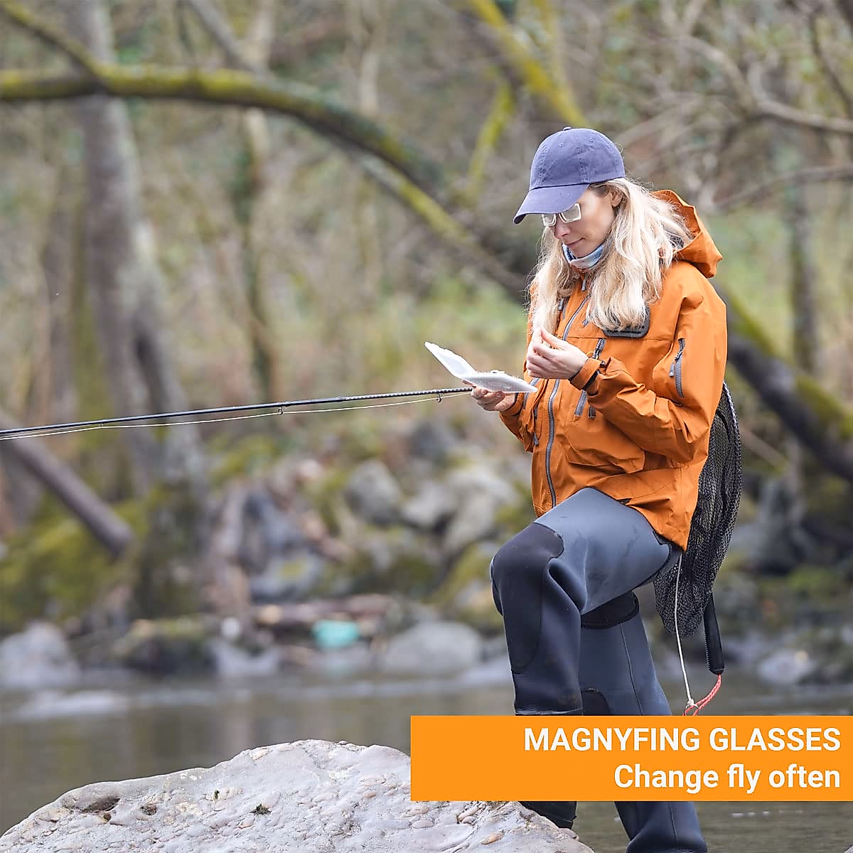 Fly Fishing Magnifying Glasses - Easy to tie/Change The Fly, Standing in The River, with Magnifier Reading Glasses. Featuring Clip-on Nose, Clips Release and One-Handed Use. Hippo Outdoor 8290