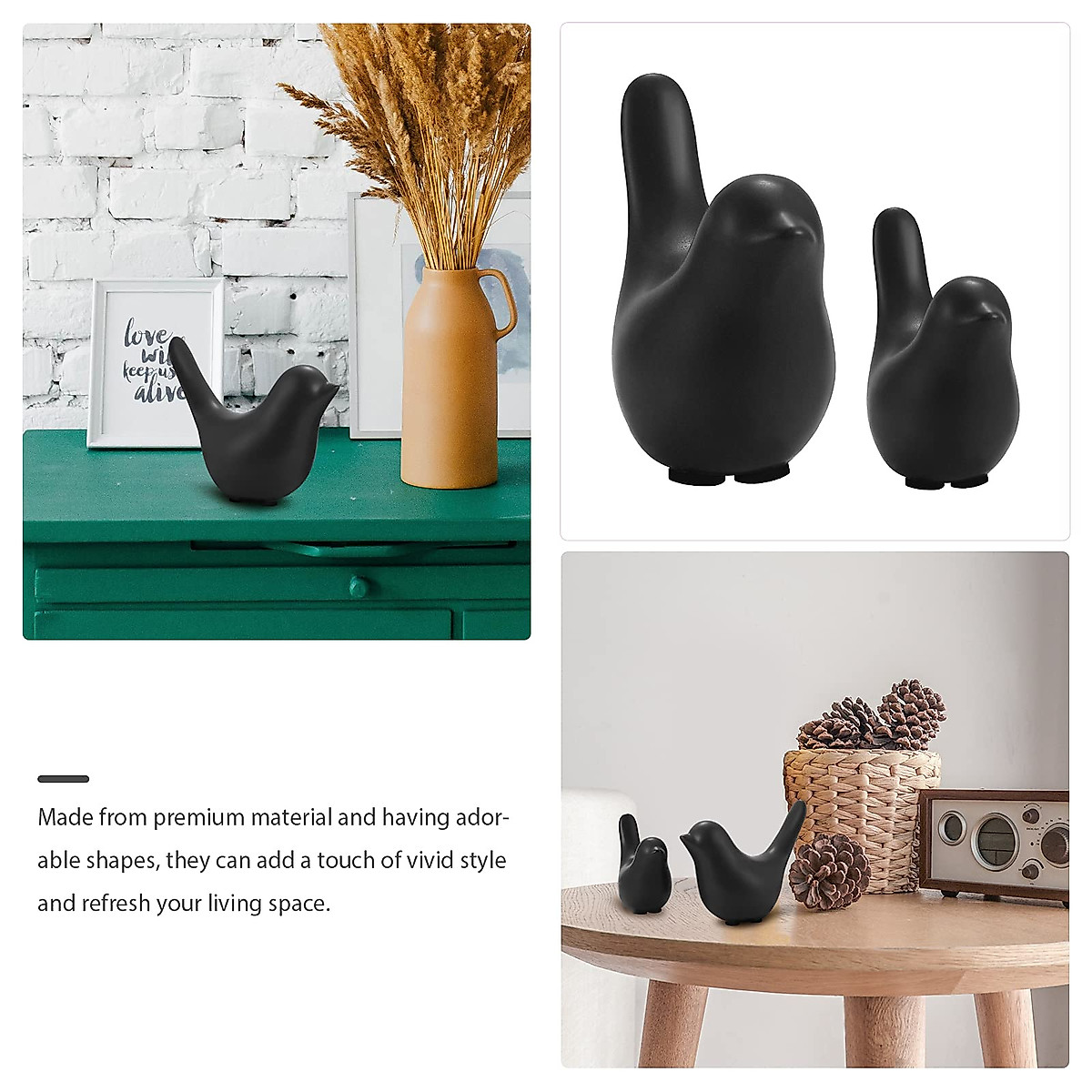 Veemoon 2pcs Ceramic Bird Figurines Ornaments Set Modern Nordic Style Abstract Bird Sculptures for Home Office Desktop Landscape Garden Display Decor Wedding Gift ( Size L and S Black )