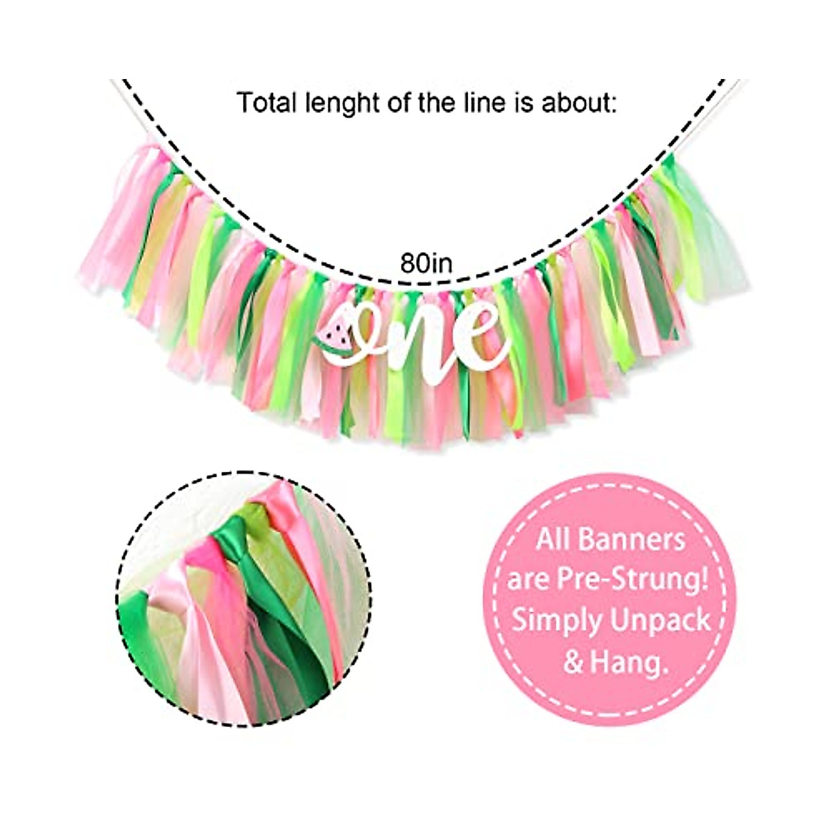 One Person in the Watermelon Banner- 1st Birthday High Chair Banner, Smashed Cake, Photo Background Props, Piece Skirt (Watermelon Banner)