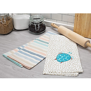 DII Pastel Striped Teal Sea Turtle 28 x 18 Cotton Decorative Hanging Dishtowel Set 2
