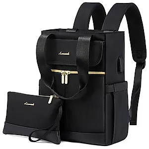 LOVEVOOK Backpack Purse for Women, Convertible Mini Backpacks Tote for Teen Girls, Small College Bookbag for Work, School, Travel, 2pcs set, Black