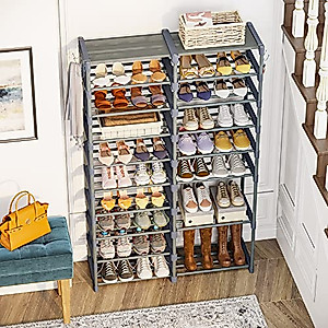 Tribesigns Shoe Rack Organizer, 36-44 Pairs Shoe Storage Shelf, 10 Tiers Shoe Stand, Shoe Rack for Closet, Boot Organizer with 2 Hooks, Stackable Shoe Tower