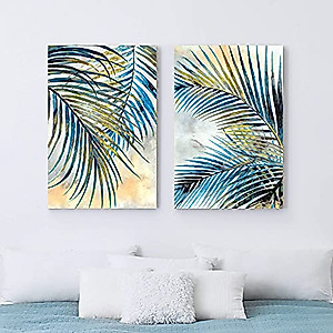 SunFlax Palm Tree Canvas Wall Art: Tropical Leaves Picture Nature Modern Botanical Artwork Abstract Plant Print Teal Watercolor Painting for Living Room Bathroom Bedroom