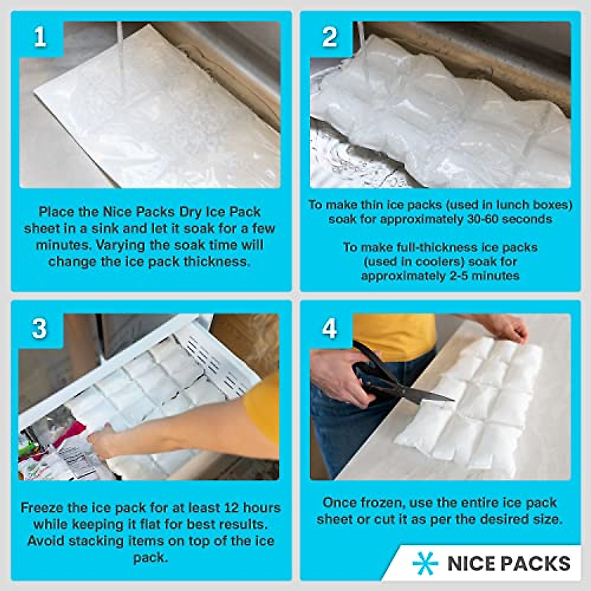 Nice Packs Dry Ice for Coolers – Lunch Box Ice Packs – Dry Ice for Shipping Frozen Food – Ice Packs for Kids Lunch Bags – Reusable Ice Packs – Long Lasting - Flexible