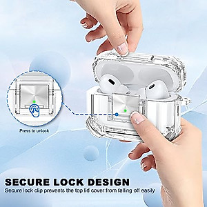 [4 in 1] Secure Lock Airpods Pro 2nd/1st Generation Case Clear, WOFRO Airpods Pro 2 Transparent TPU Silicone Protective Cover with Cleaner kit Lanyard and Keychain for Apple AirPods Pro 2nd/1st Gen