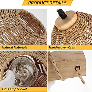 TIGKHAE 2Pcs Bamboo Lantern Wall Sconces Wicker Lamp Cord Hand Woven Rattan Wall Light Lamp Farmhouse Rustic Boho Sconces Wall Lighting for Living Room Bedroom E26