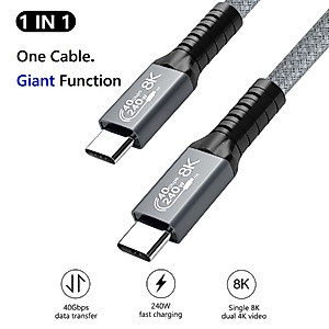 JASHALO 40Gbps USB 4 Thunderbolt Cable, 4 feet USB C to C Cable with 8K Video HD Display&240W Charging, Thunderbolt 3 Cable for iPhone 15Pro/15ProMax/15/15Plus, Type-C Laptop, Hub, Docking,and More