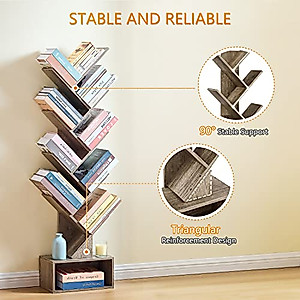 Tajsoon 9 Tier Tree Bookshelf with Drawer Bookcase, Floor Standing Book Storage Rack, Tall Bookshelf for CDs/Books/Movies, Bookshelf Organizer for Bedroom, Living Room, Home Office,Greige