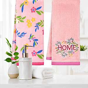 VOOVA & MOVAS Pink Hand Towels - 4 Pack, 100% Soft Cotton, (16x25 Inches) Decorative Kitchen Towel with Gift Packed, Ideal for Home Decor, Bathroom | Kitchen Use, Floral Pink
