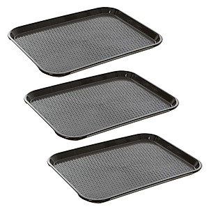 (3 Pack) Fast Food Tray 10 x 14, Black Rectangular Polypropylene Serving Trays for Cafeteria, Diner, Restaurant, Food Courts